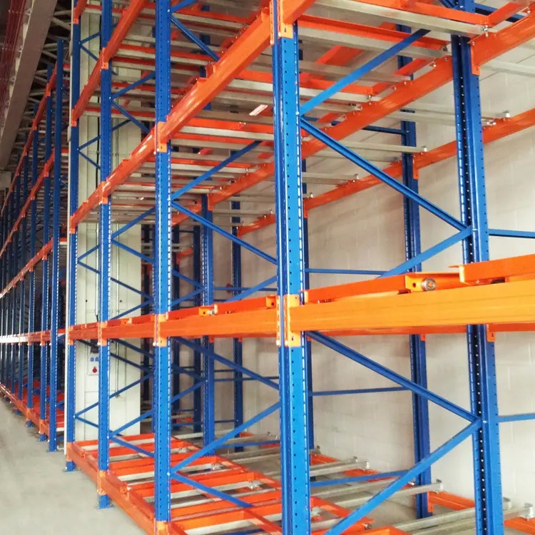 Steel Storage Push Back Warehouse Racking Inclined Rail Safety Design